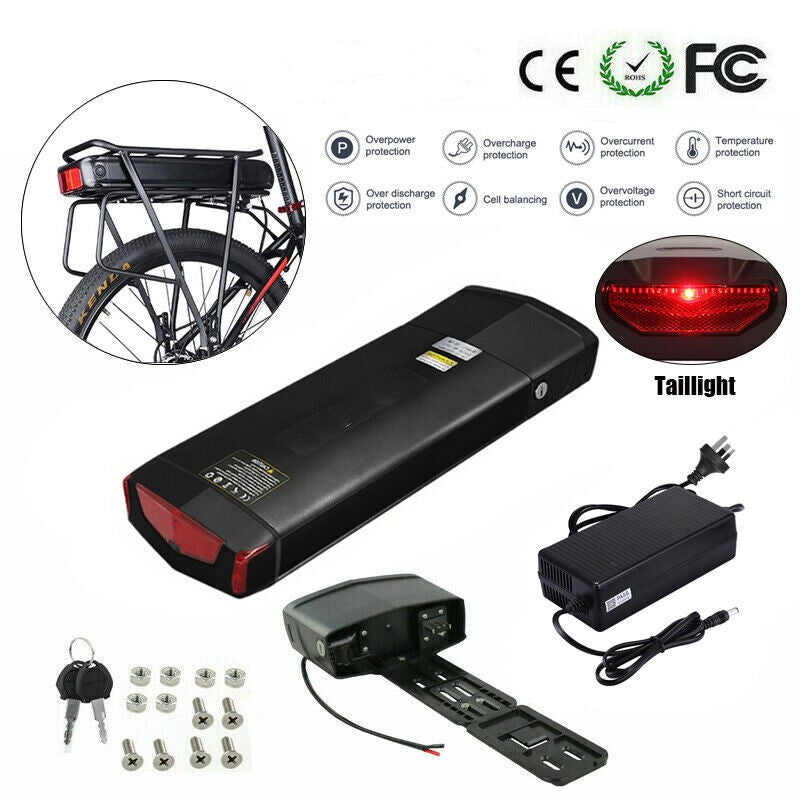 36V 10AH Electric Lithium E-bike Battery LED Rear Rack Tail for 350W 5 ...
