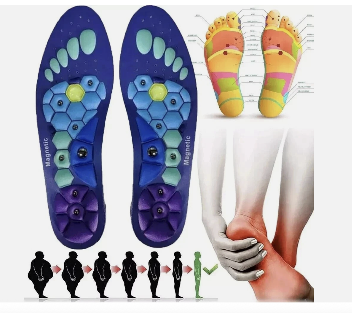 Akusoli Magnetic Acupressure Shoe Insoles Feet Fatigue Pain Relief ins ...