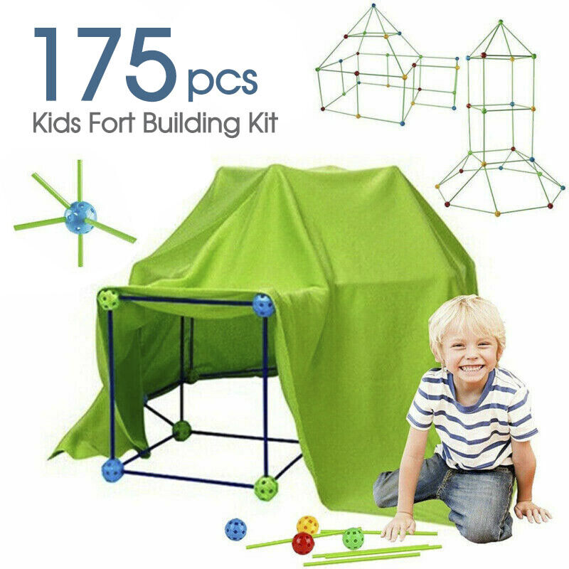 175pcs Kids Construction Fort Building Kit Castles 3D Play House Tent ...