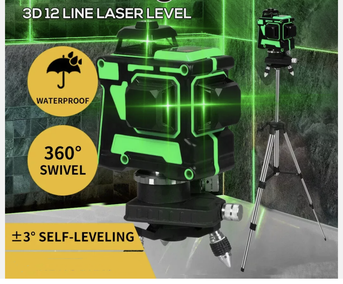 Laser Level Green Self Leveling Tripod 12 Line 360° Rotary Cross Measu ...